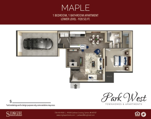 1, 2 & 3 Bedroom Apartments in Canton, MI | Park West